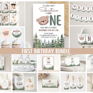 Bear Birthday Decorations Bundle, Beary First Birthday, Brown Bear ...