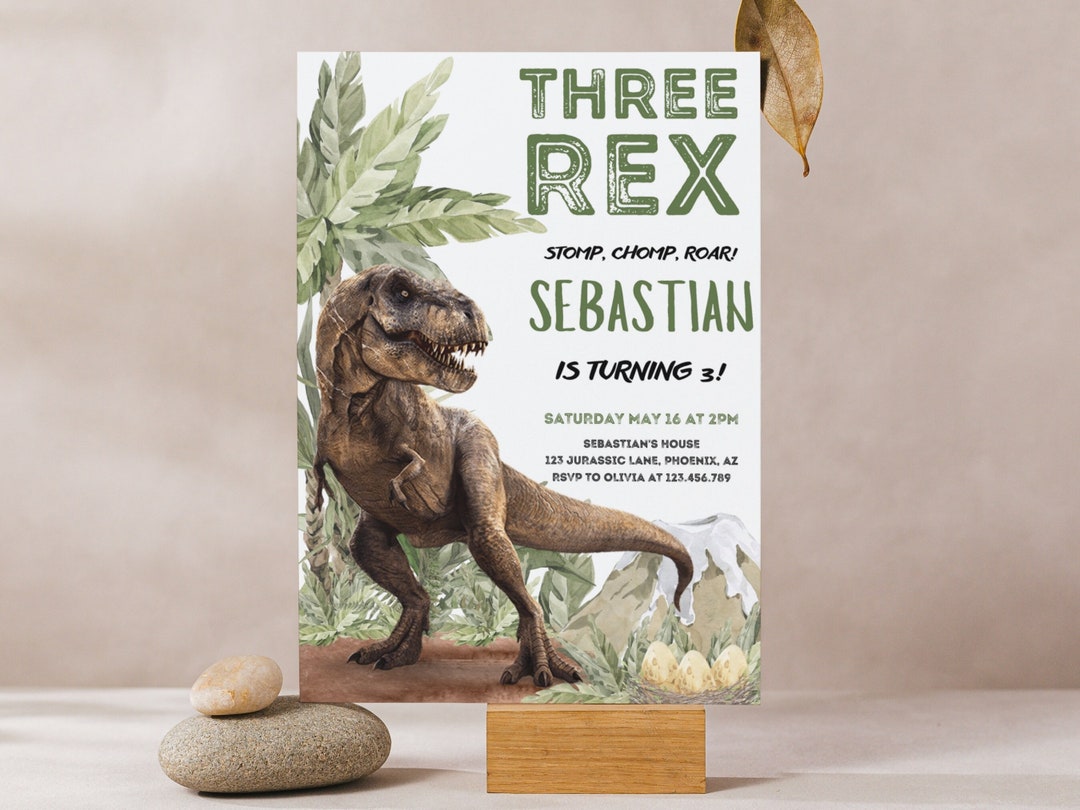 Three Rex Birthday Invitation, Dinosaur Birthday Invitation, Three Rex ...