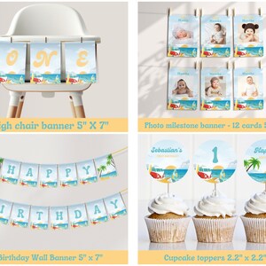 The Big One Birthday Bundle, Surf Decor Party Pack, Beach Party, Beach ...