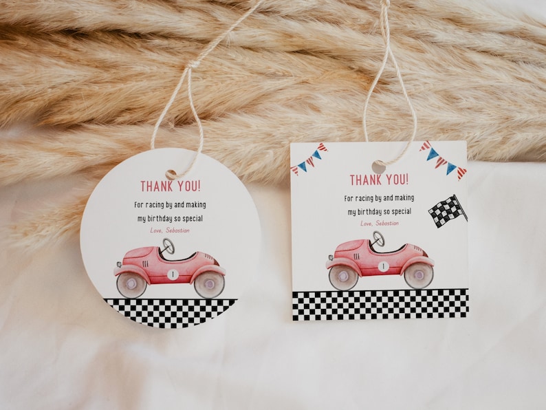 Fast One Birthday Thank You Tags, Race Car Birthday Decorations Gift Tags, Race Car Party Favor ...