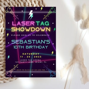Laser Tag Invitation, Laser Tag Party, Neon Birthday Invitation, Neon ...