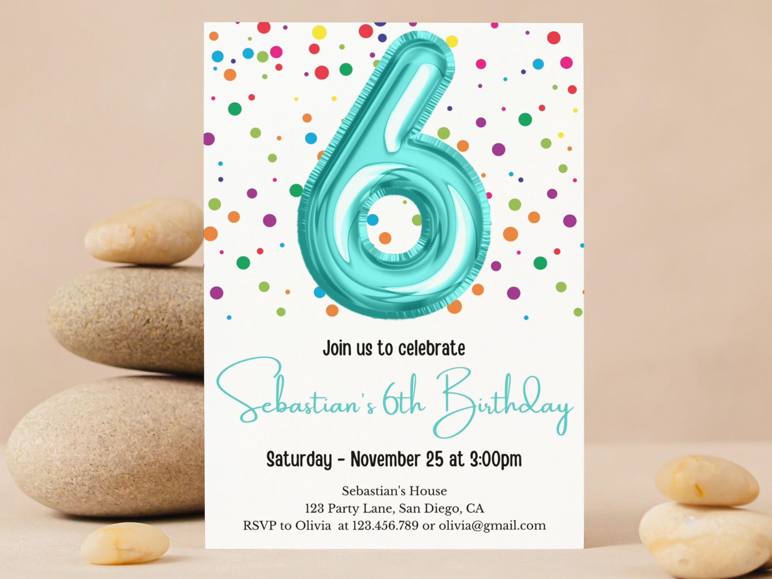 Confetti Birthday Invitation, Rainbow Confetti Invitation, 6th Birthday ...
