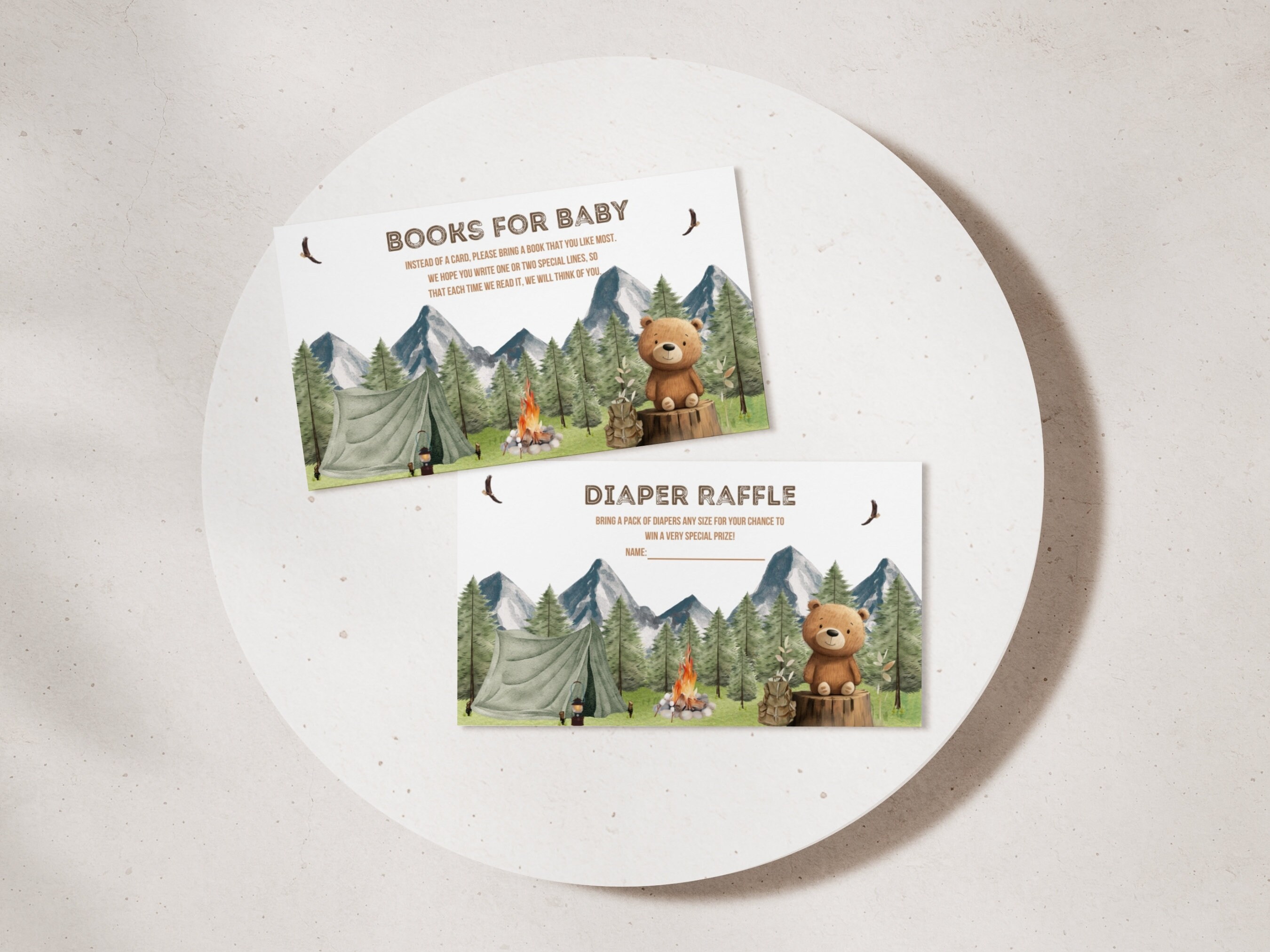 Little Camper Baby Shower Diaper Raffle Card, Adventure Awaits Woodland ...