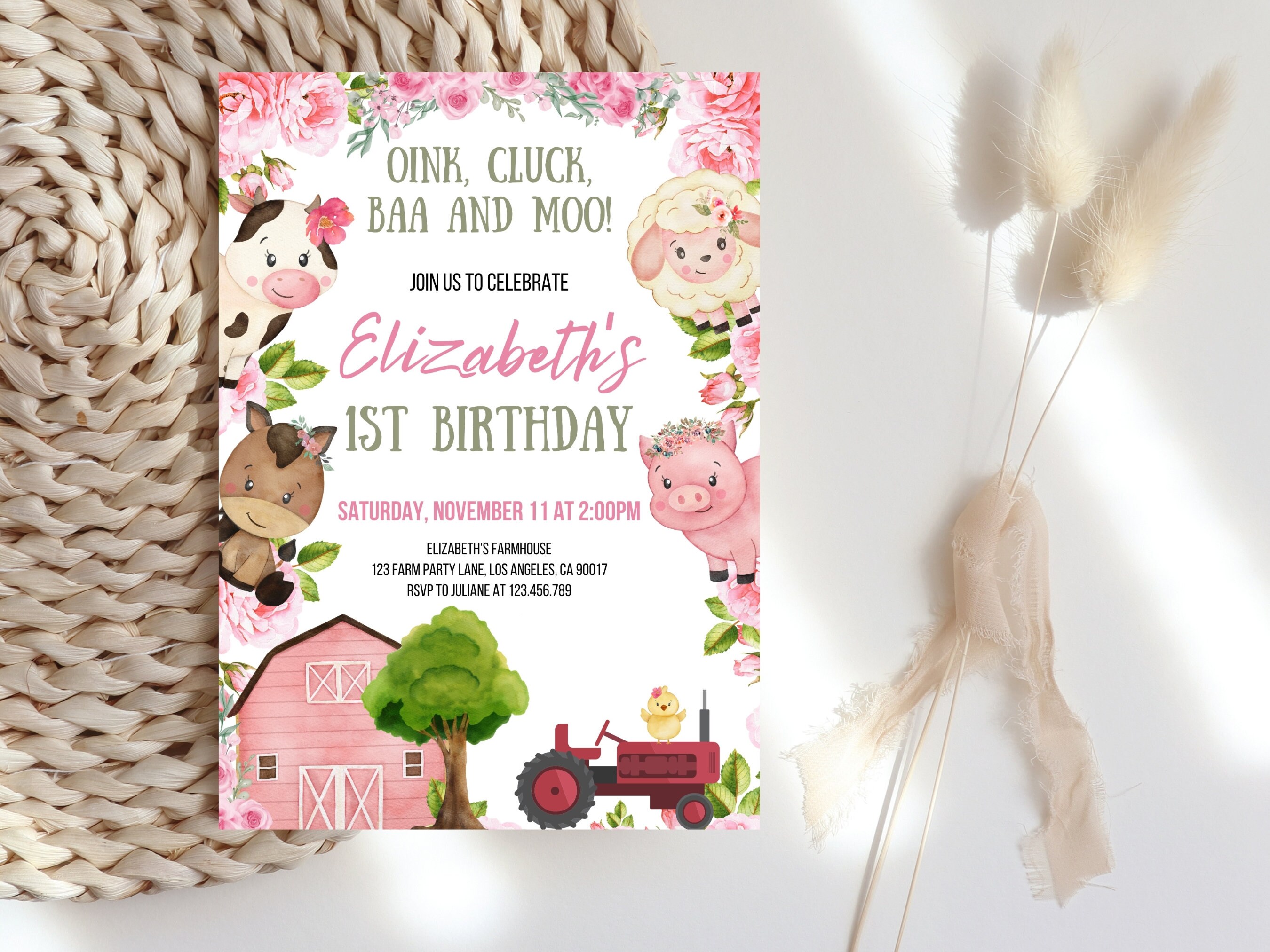 Girl Farm Birthday Invitation, Farm Theme Birthday Invitation, Little ...
