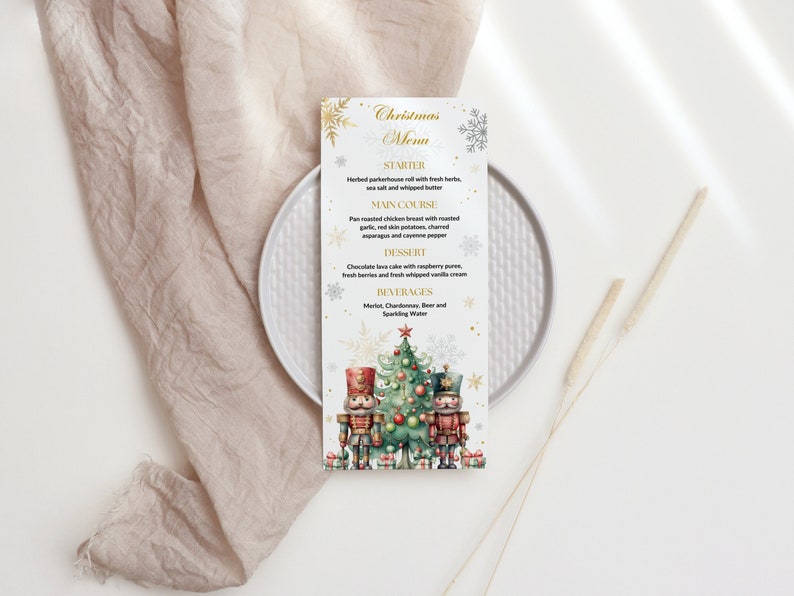 Nutcracker Christmas Dinner Menu Template: Holiday Printable Card (4x9 ...