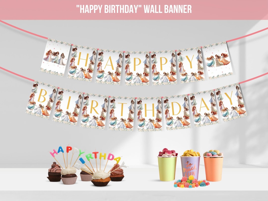 Princess Party Happy Birthday Banner, Princess Banner, Princess Theme ...