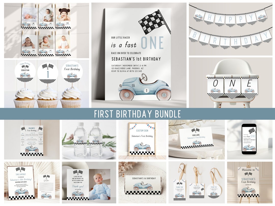 Fast One Birthday Bundle, Retro Race Car First Birthday Party ...