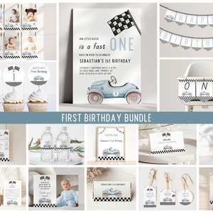 Fast One Birthday Bundle, Retro Race Car First Birthday Party ...