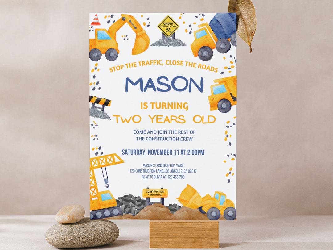 Construction Birthday Party Invitation, Construction Theme Birthday ...