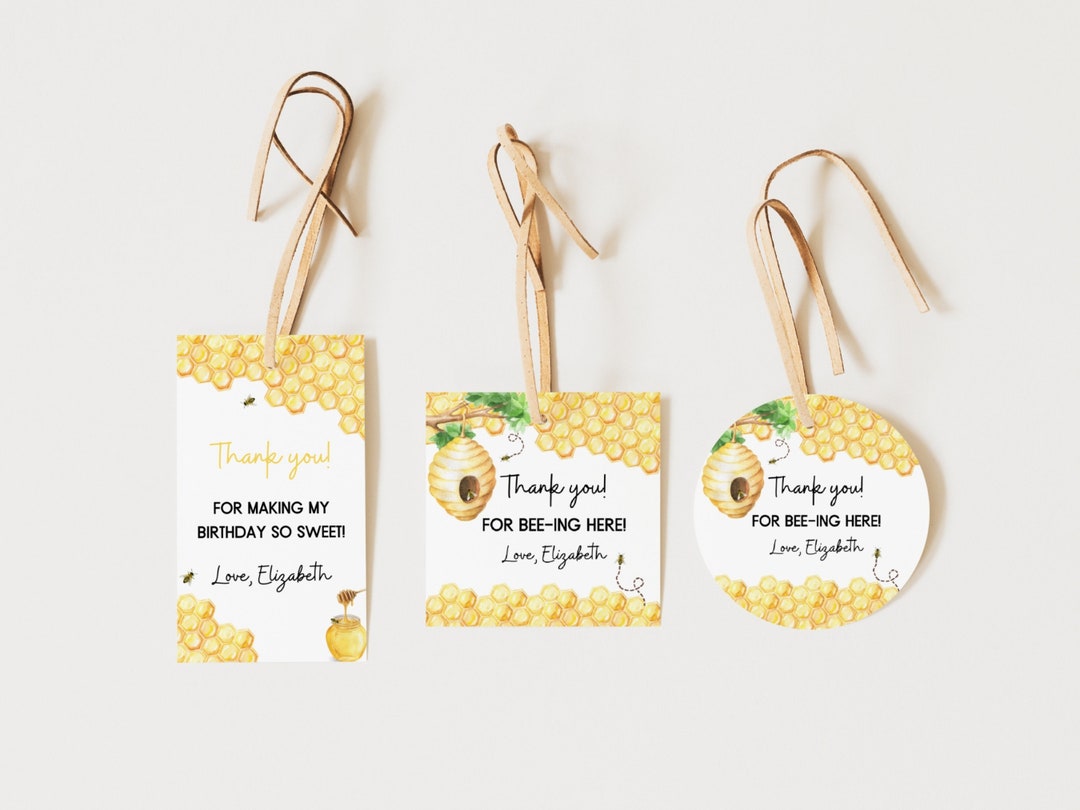 First Bee Day Birthday Thank You Tags | Bumble Bee Party Favor Labels ...