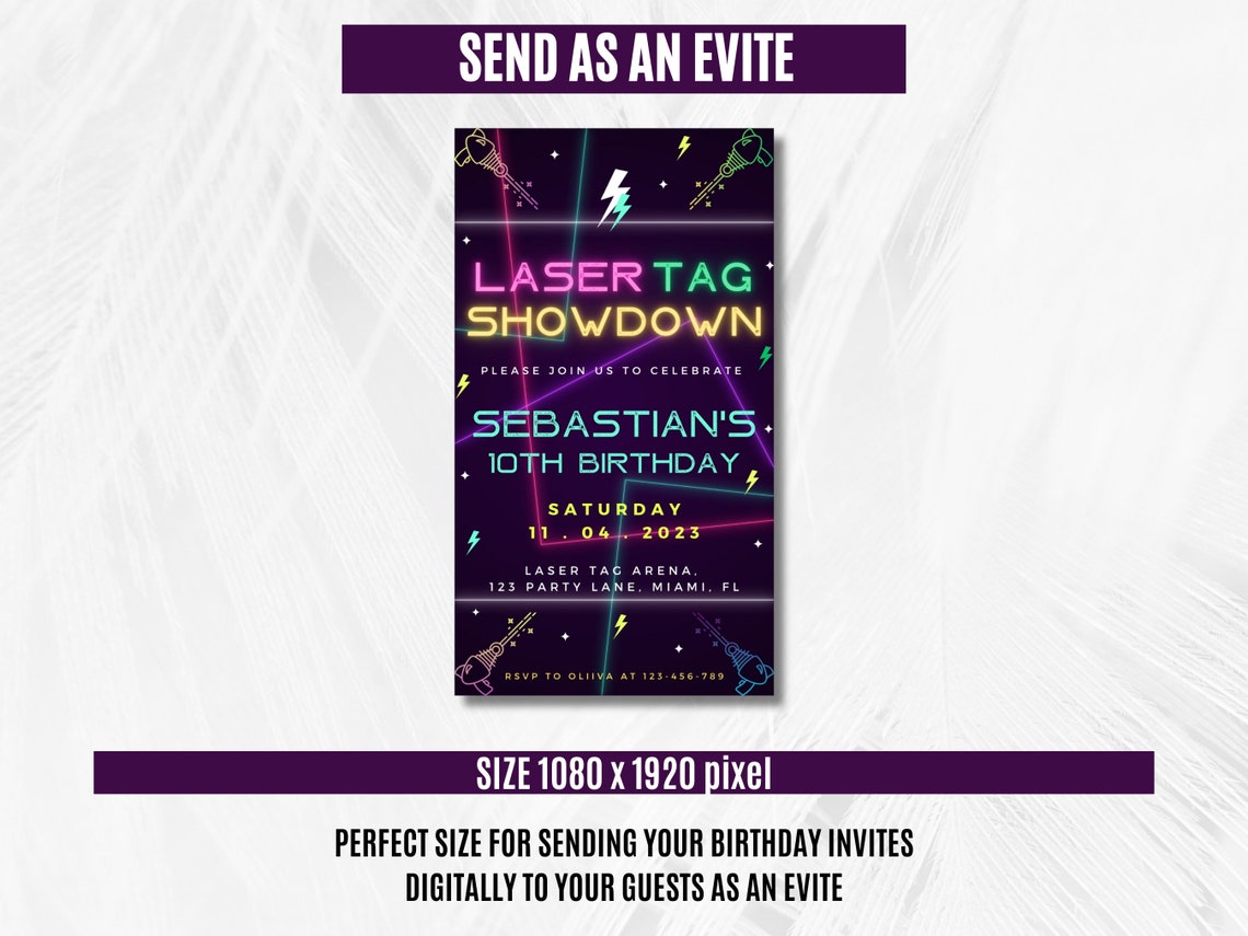 Laser Tag Mobile Invitation, Laser Tag Party, Neon Birthday Digital ...
