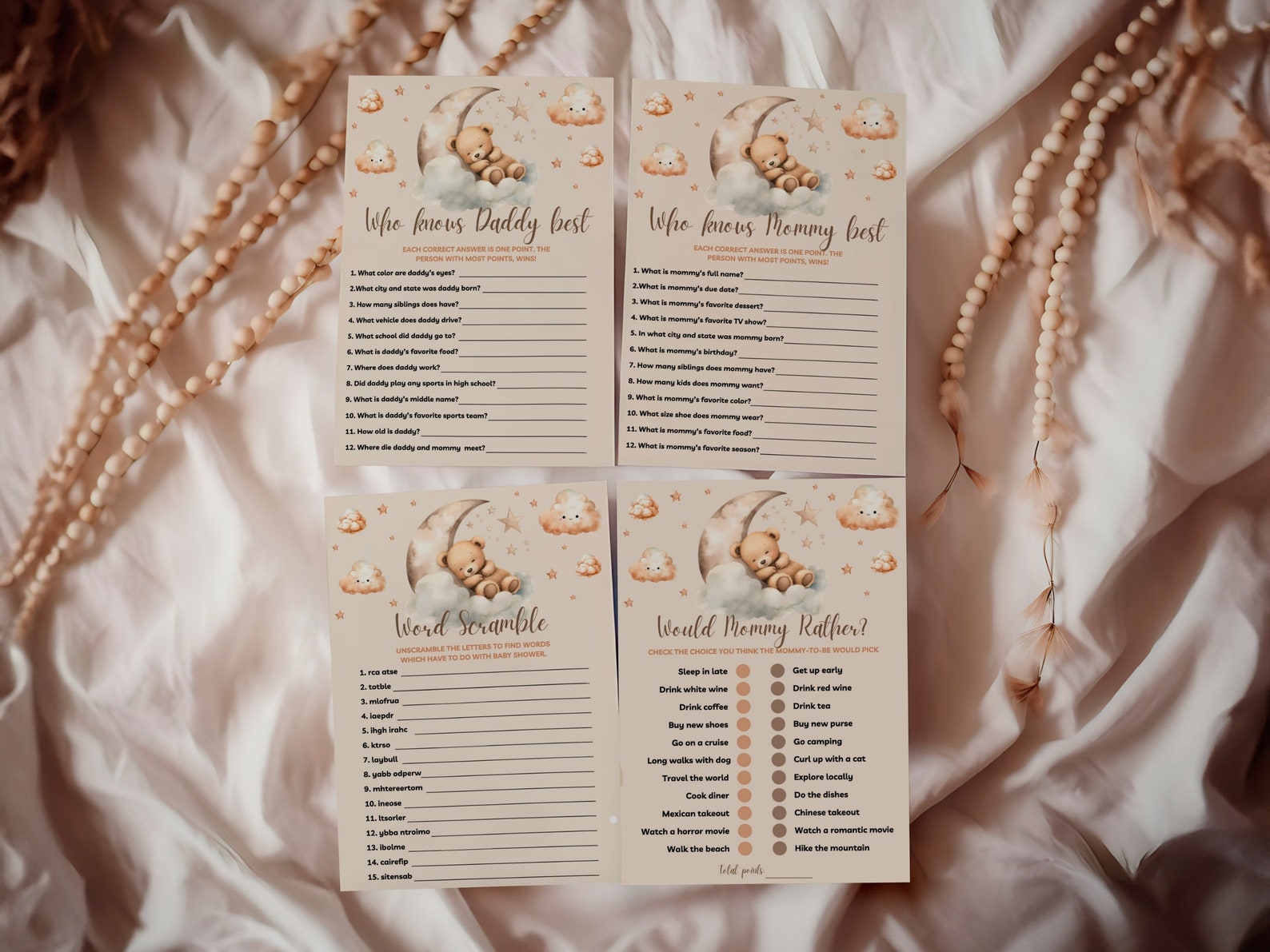 Teddy Bear Baby Shower Games Bundle, Baby Shower Bingo, Bear Theme Baby Shower Printable Games ...