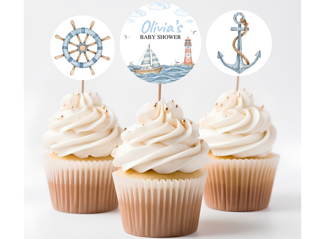 Nautical Baby Shower Cupcake Toppers, Ahoy Its a Boy Custom Cake Topper ...