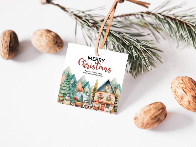Printable Holiday Woodland Village Gift Labels Christmas Favor Tags ...