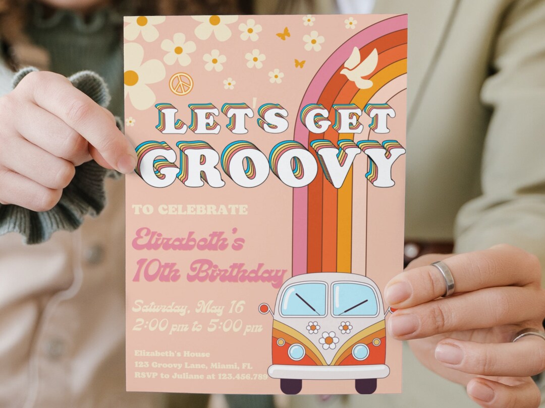 Groovy Baby Invitation, Rainbow Hippie Retro Invitation, Groovy ...