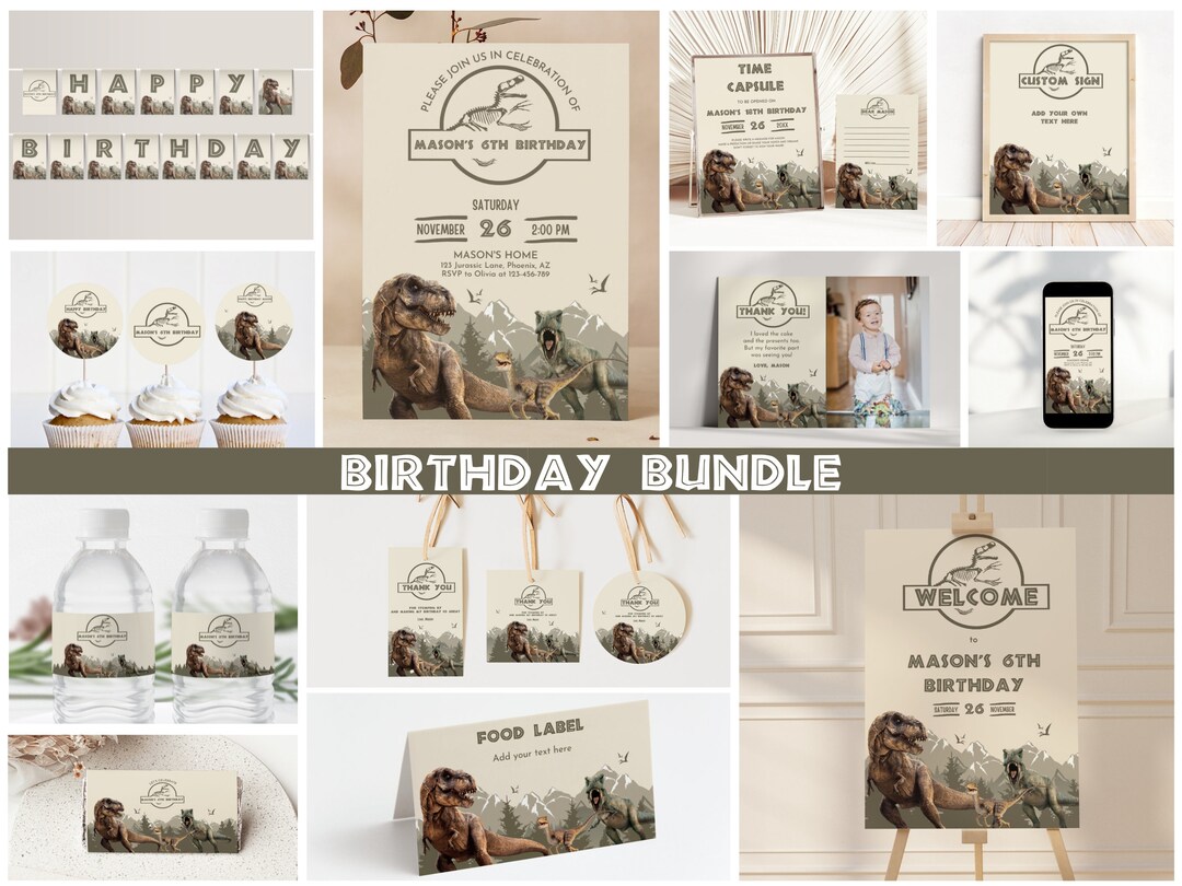 Jurassic Birthday Invitation Bundle Dinosaur Theme Birthday - Etsy