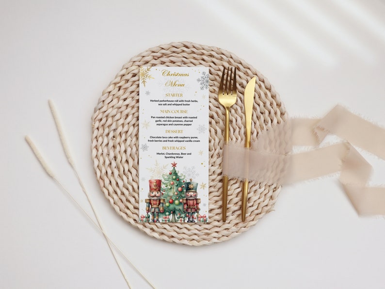 Nutcracker Christmas Dinner Menu Template: Holiday Printable Card (4x9 ...