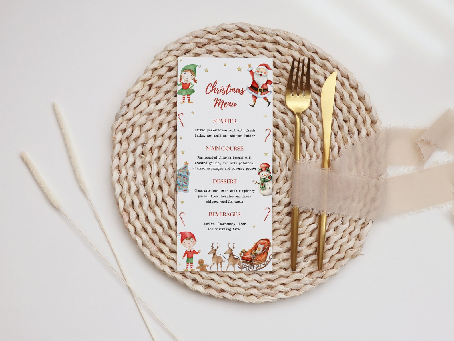 Editable Christmas Menu for Santa Dinner Parties, Santa Christmas Menu ...