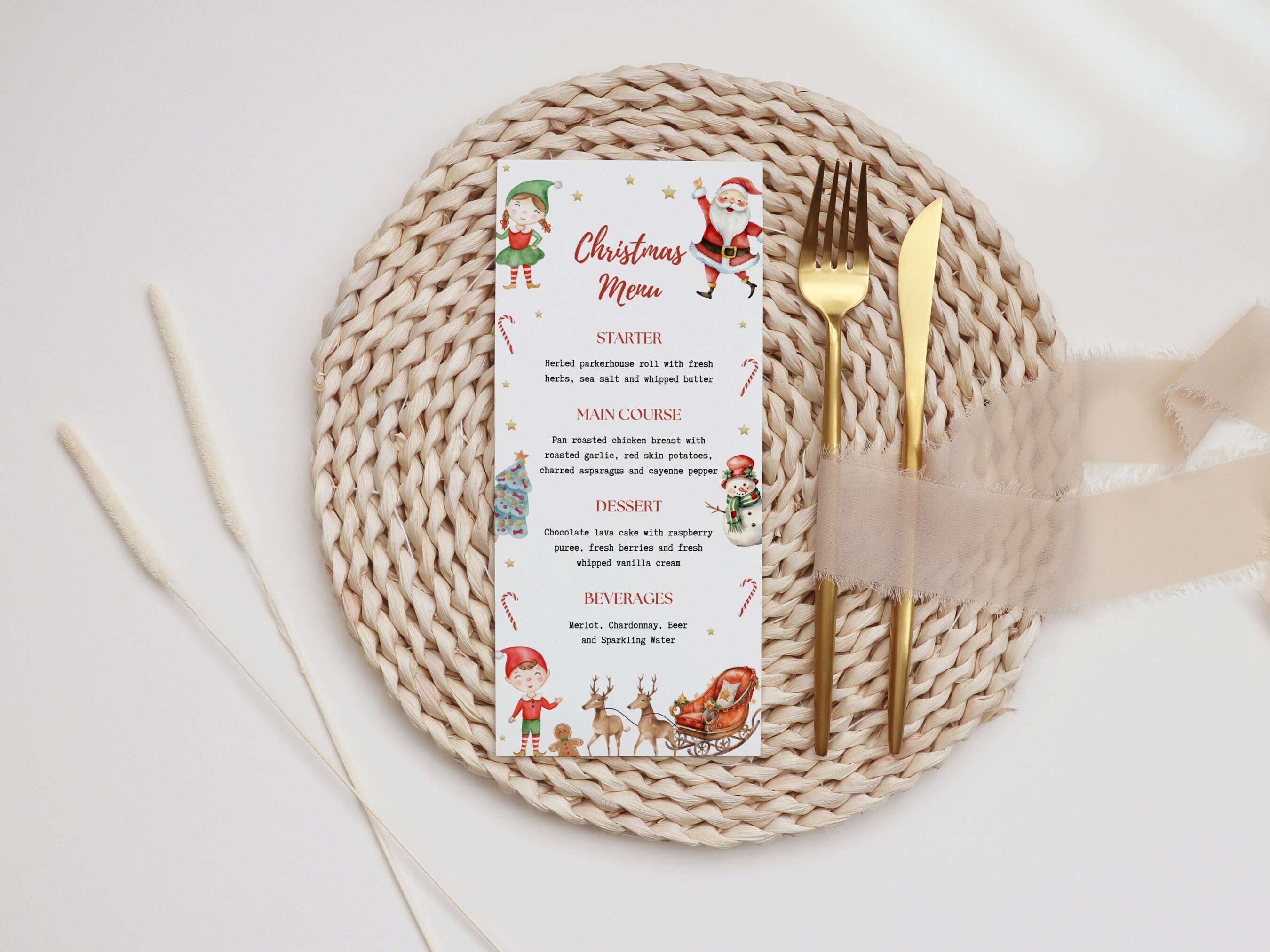 Editable Santa Christmas Menu Template: Dinner Party Decor (4x9 Inches ...