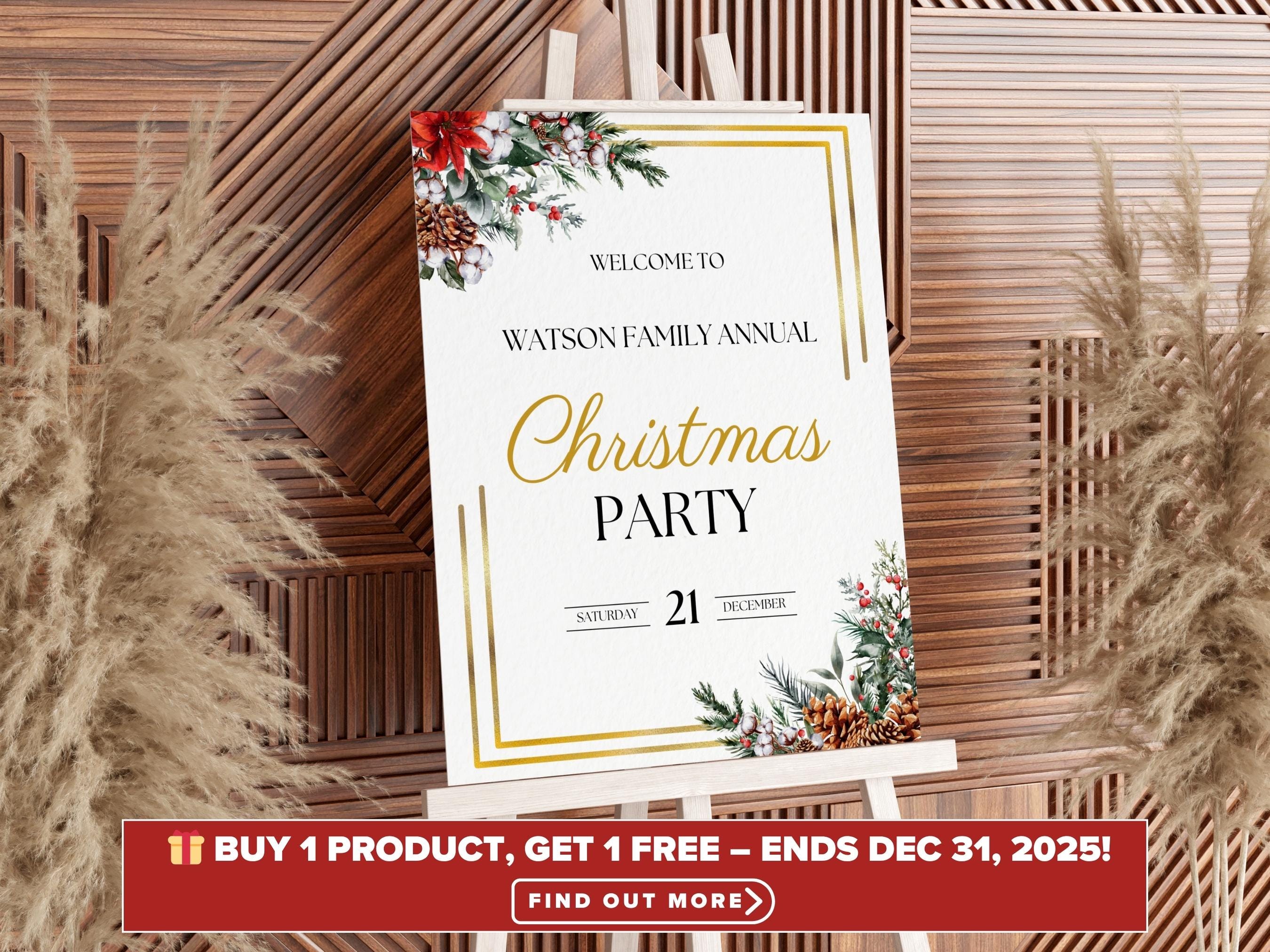 Editable Christmas Party Welcome Sign Template (canva Templates ...