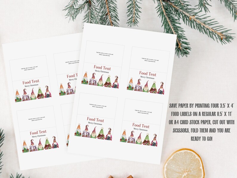 Gnome Christmas Place Cards, Printable Food Labels, Holiday Name Tags ...