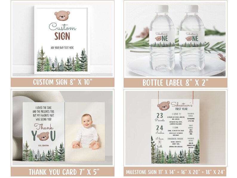Bear Birthday Decorations Bundle Beary 1st Birthday Woodland - Etsy