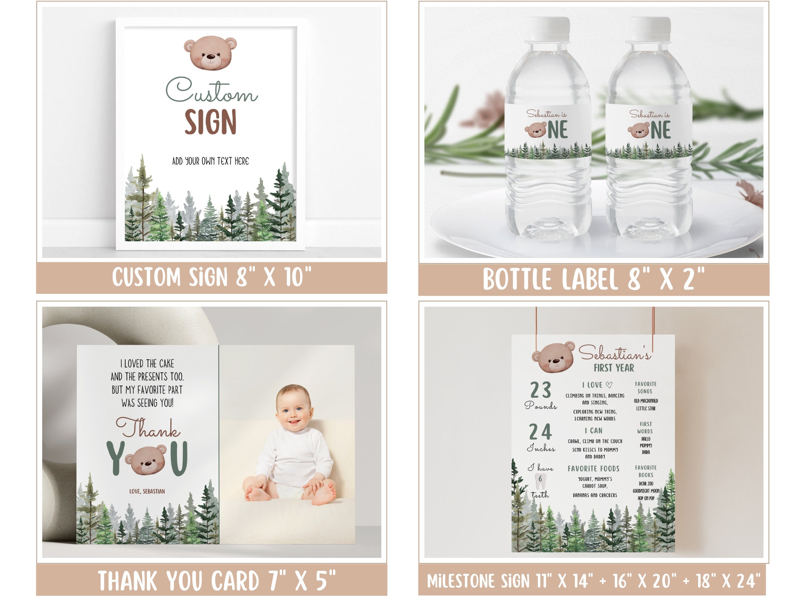 Bear Birthday Decorations Bundle Beary 1st Birthday Woodland - Etsy