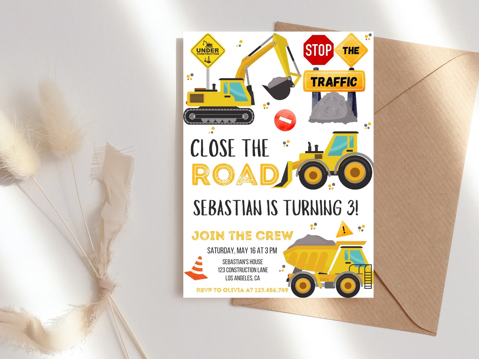 Construction Birthday Party Invitation, Construction Theme Birthday ...