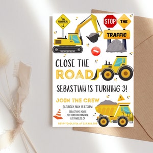 Construction Truck Birthday Invitation: Excavator Party Theme (editable ...