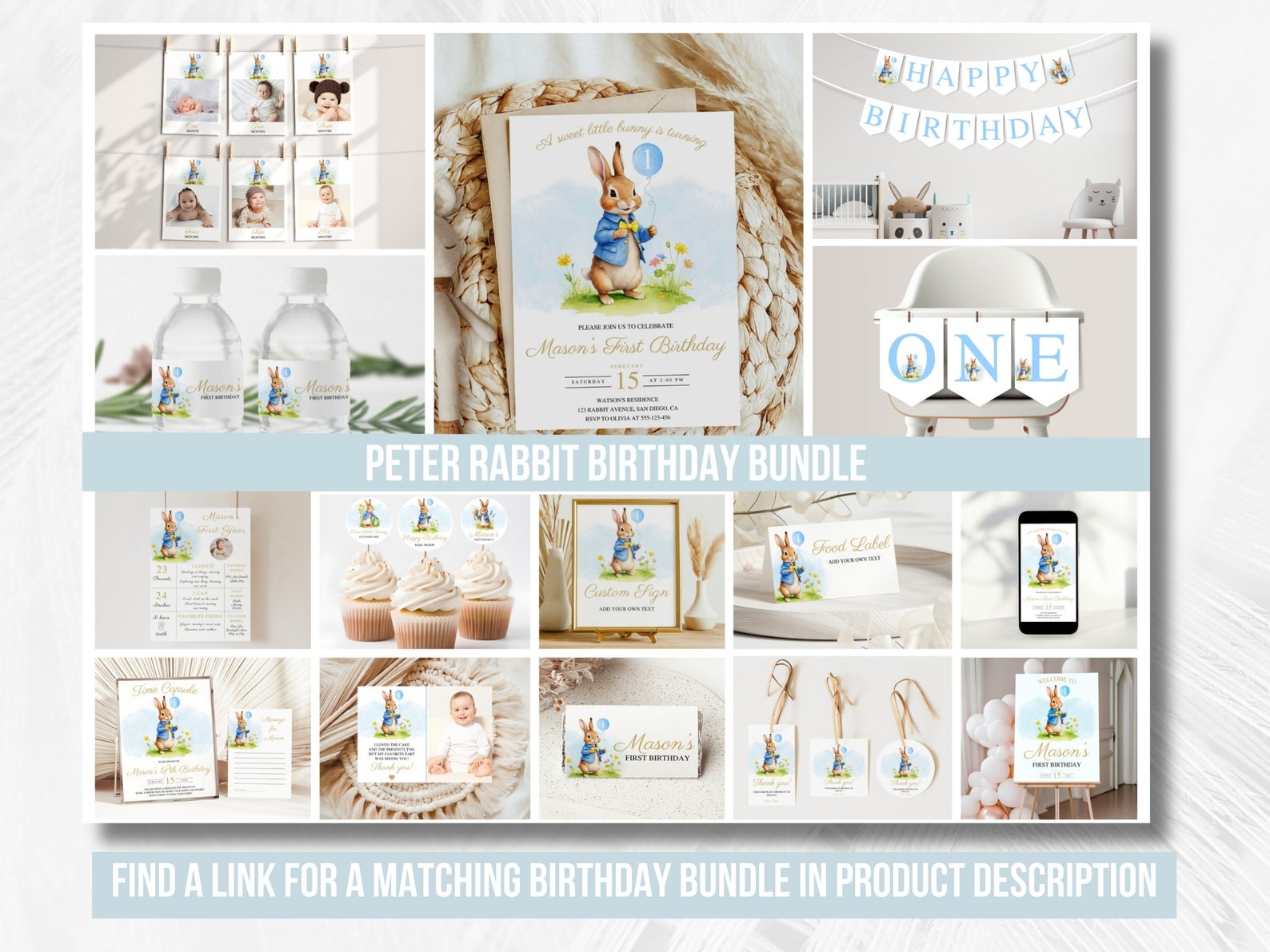 Peter Rabbit Happy Birthday Cupcake Toppers, Peter Rabbit Party 1st ...