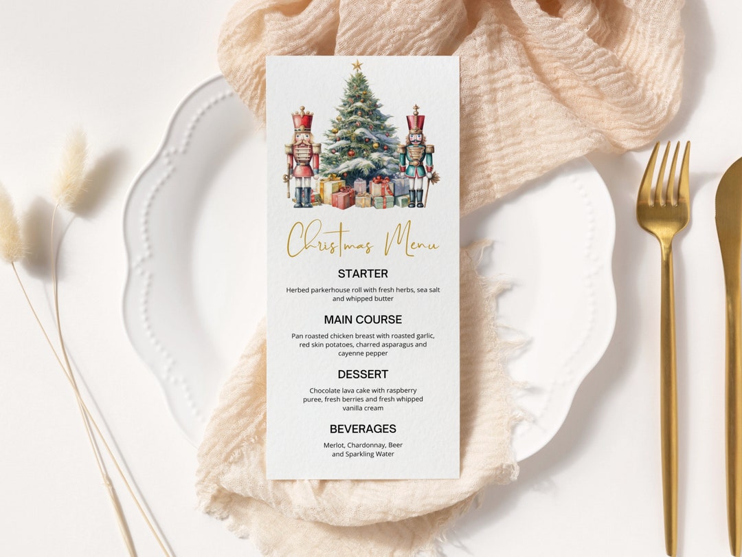 Nutcracker Christmas Menu Template, Christmas Party Editable Menu, Food ...