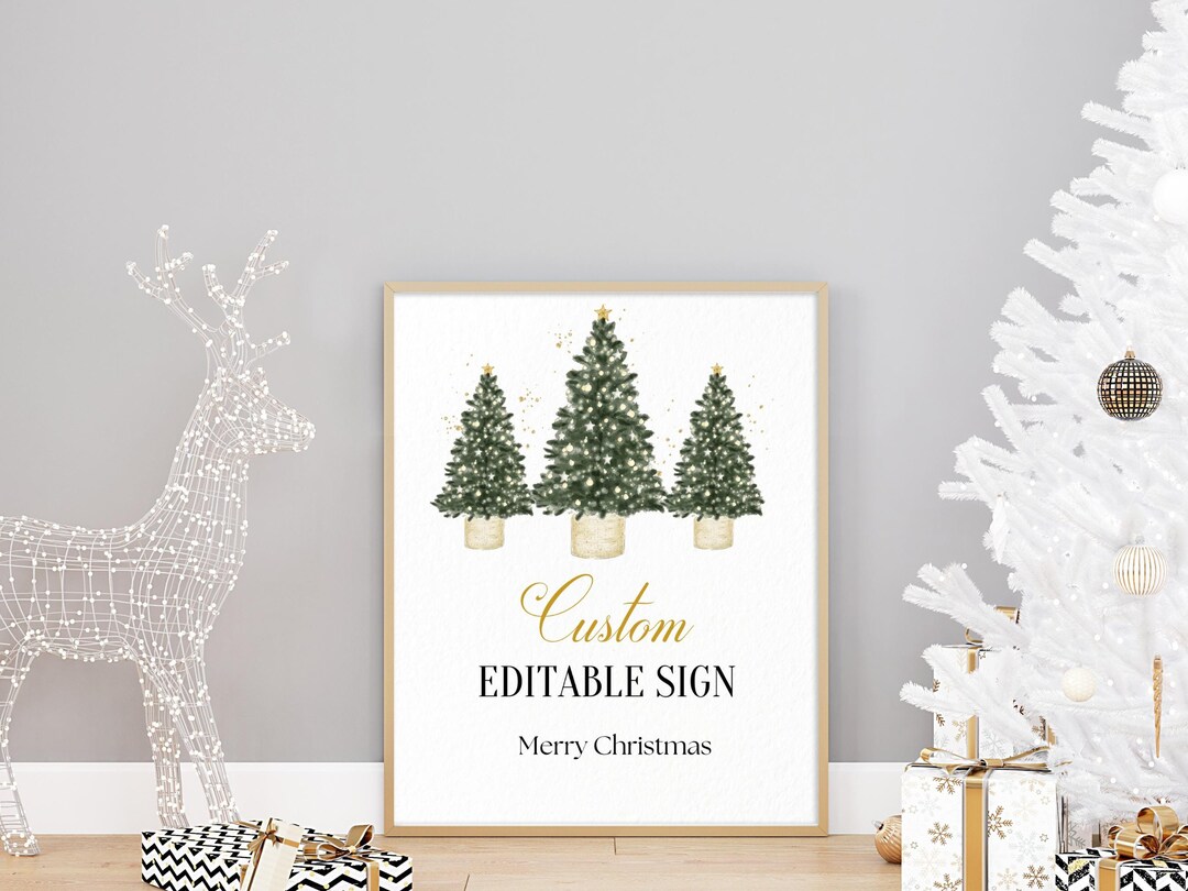 Gold Christmas Sign Template: Editable Tree Table Decor (digital ...