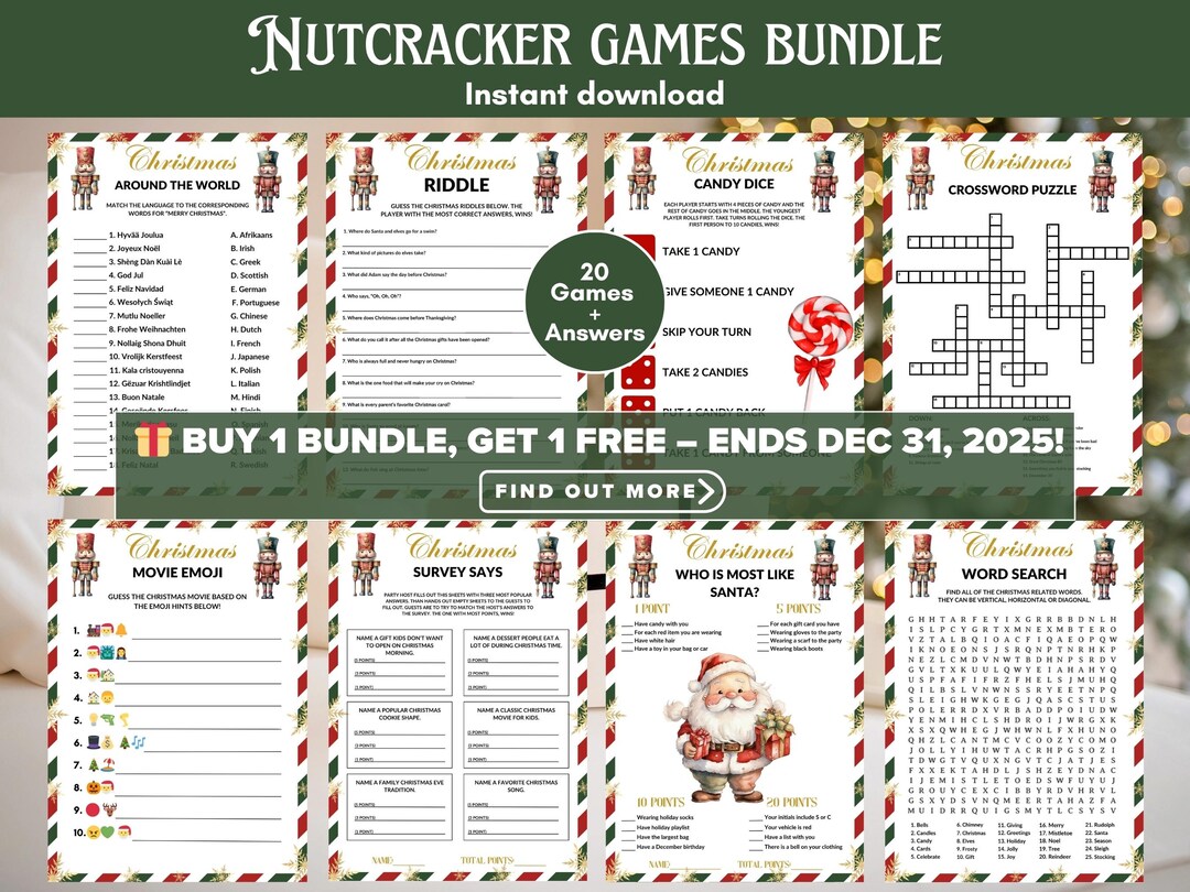 Nutcracker Christmas Games Bundle: 20 Family Party Games (digital ...
