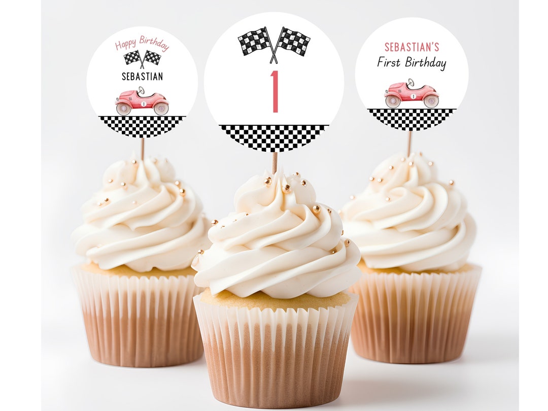 Fast One Birthday Cupcake Toppers, Race Car Party 1st Birthday Cupcake ...