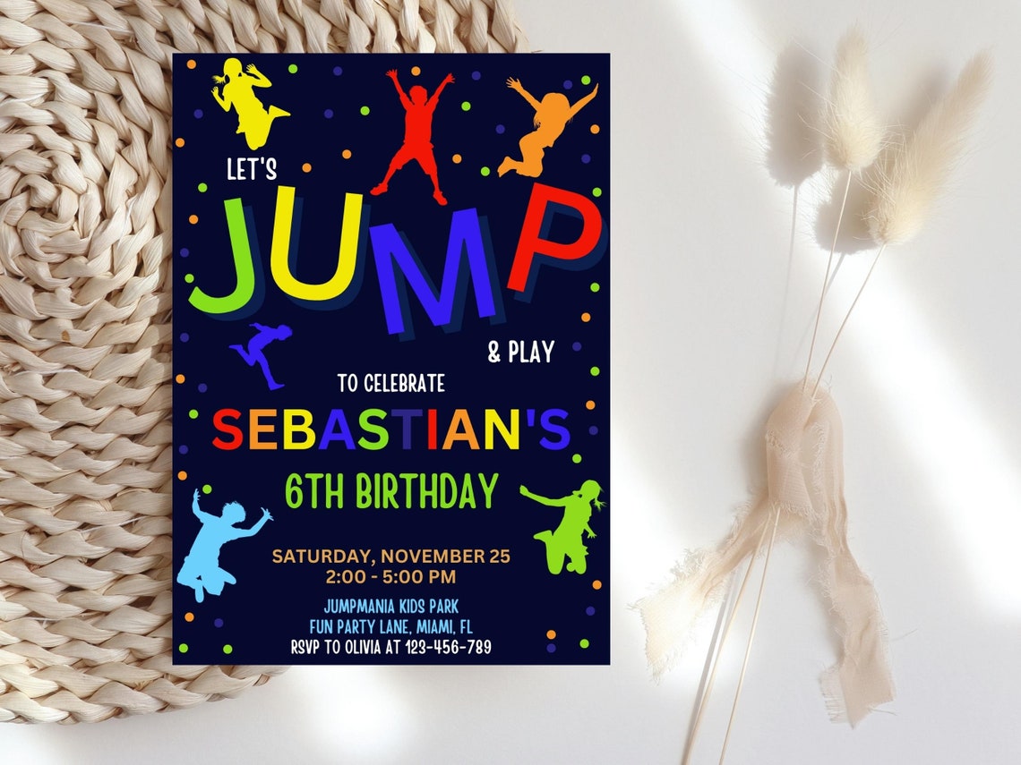 Trampoline Birthday Invitation: Jump Party, Bounce House (editable ...