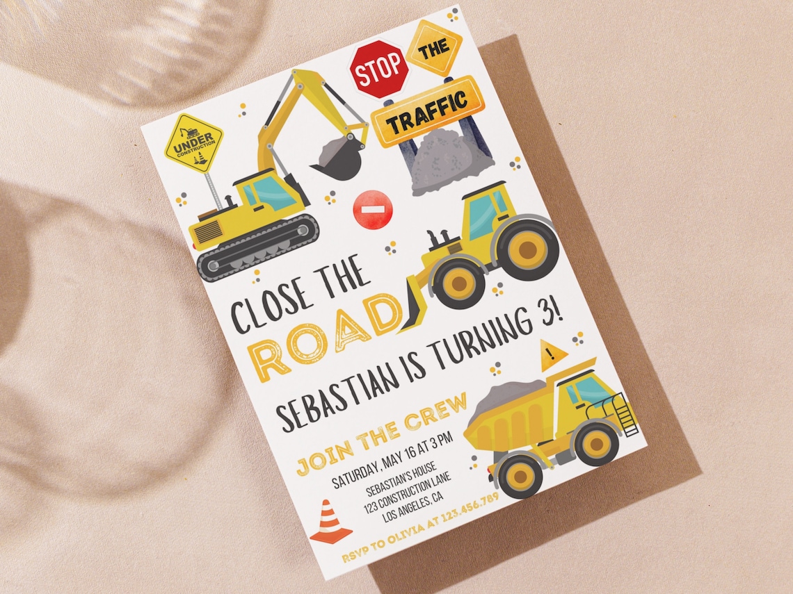 Construction Birthday Party Invitation, Construction Theme Birthday ...