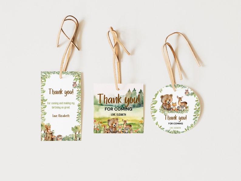 Woodland Animals Birthday Thank You Tags | Forest Party Favor Labels ...