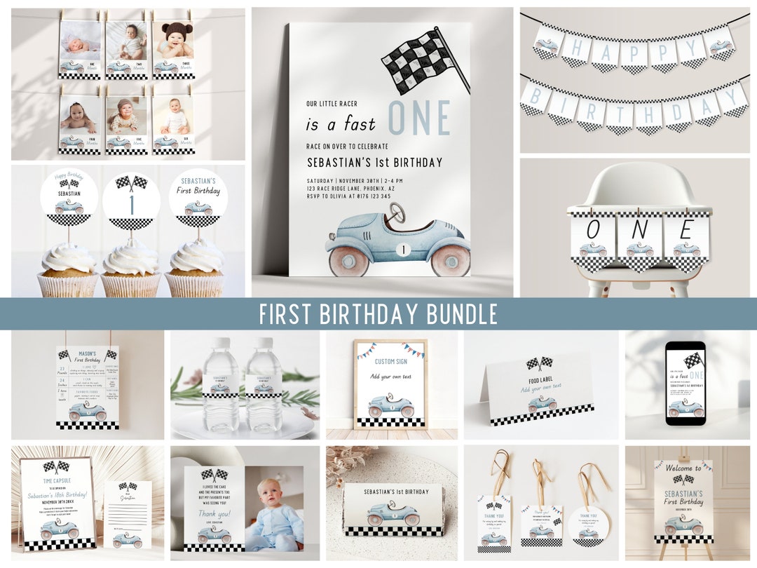 Fast One Birthday Bundle, Retro Race Car First Birthday Party ...
