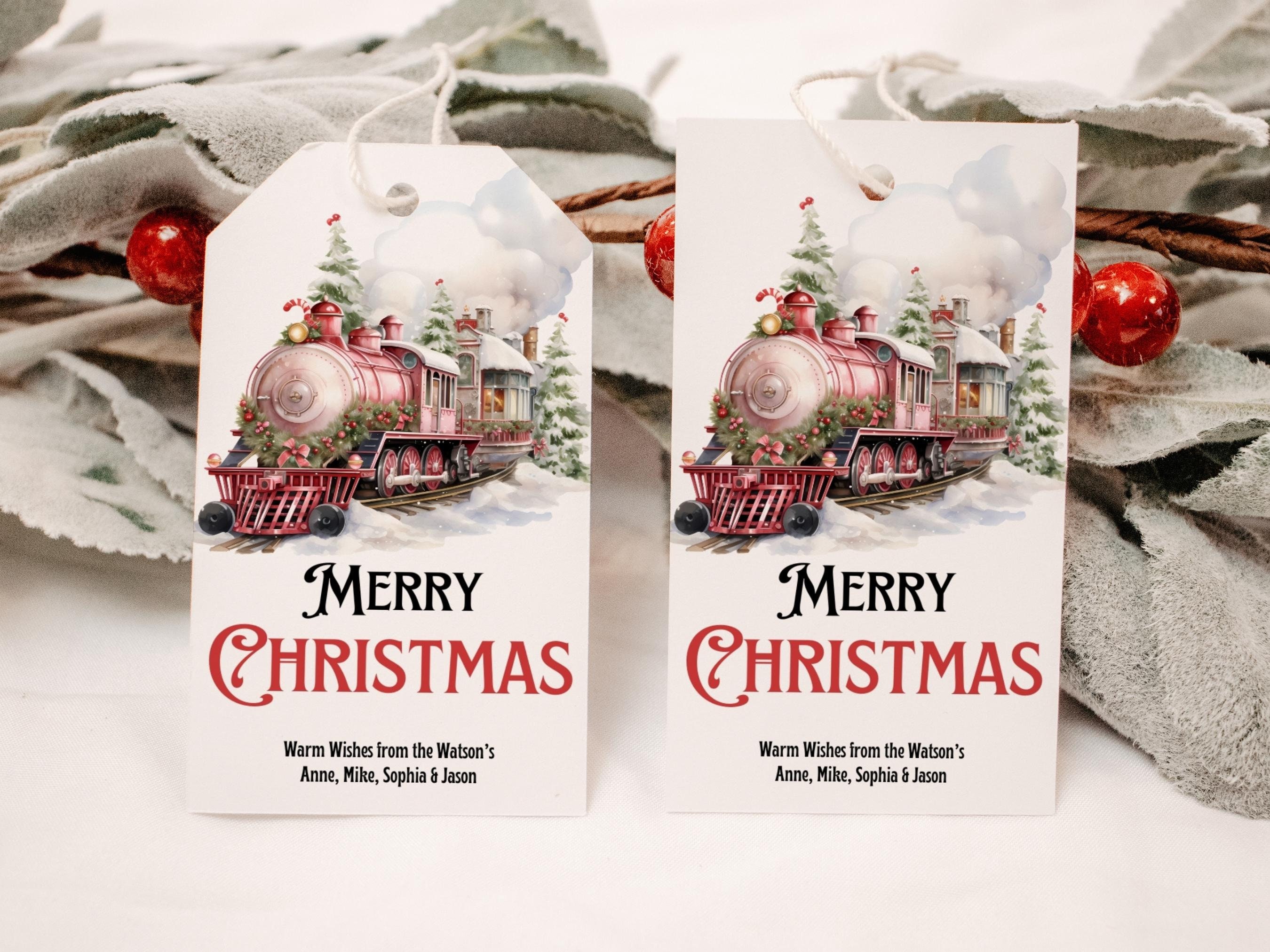 Printable Christmas Train Gift Tags: Red & Green Holiday Labels ...