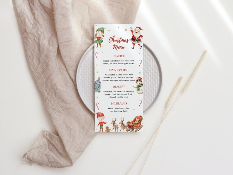 Editable Christmas Menu for Santa Dinner Parties, Santa Christmas Menu ...