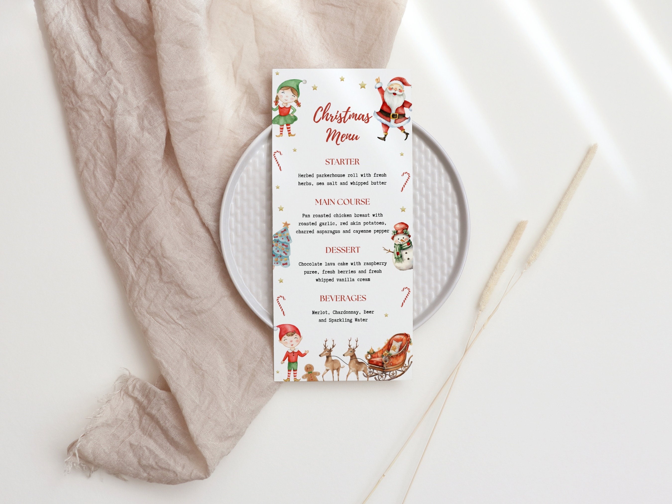 Editable Christmas Menu for Santa Dinner Parties, Santa Christmas Menu ...