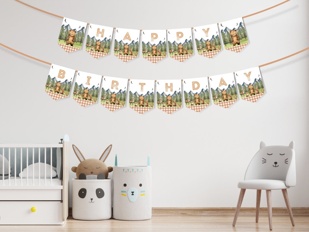 Woodland Happy Birthday Banner | Wild One Banner | Forest Animals ...