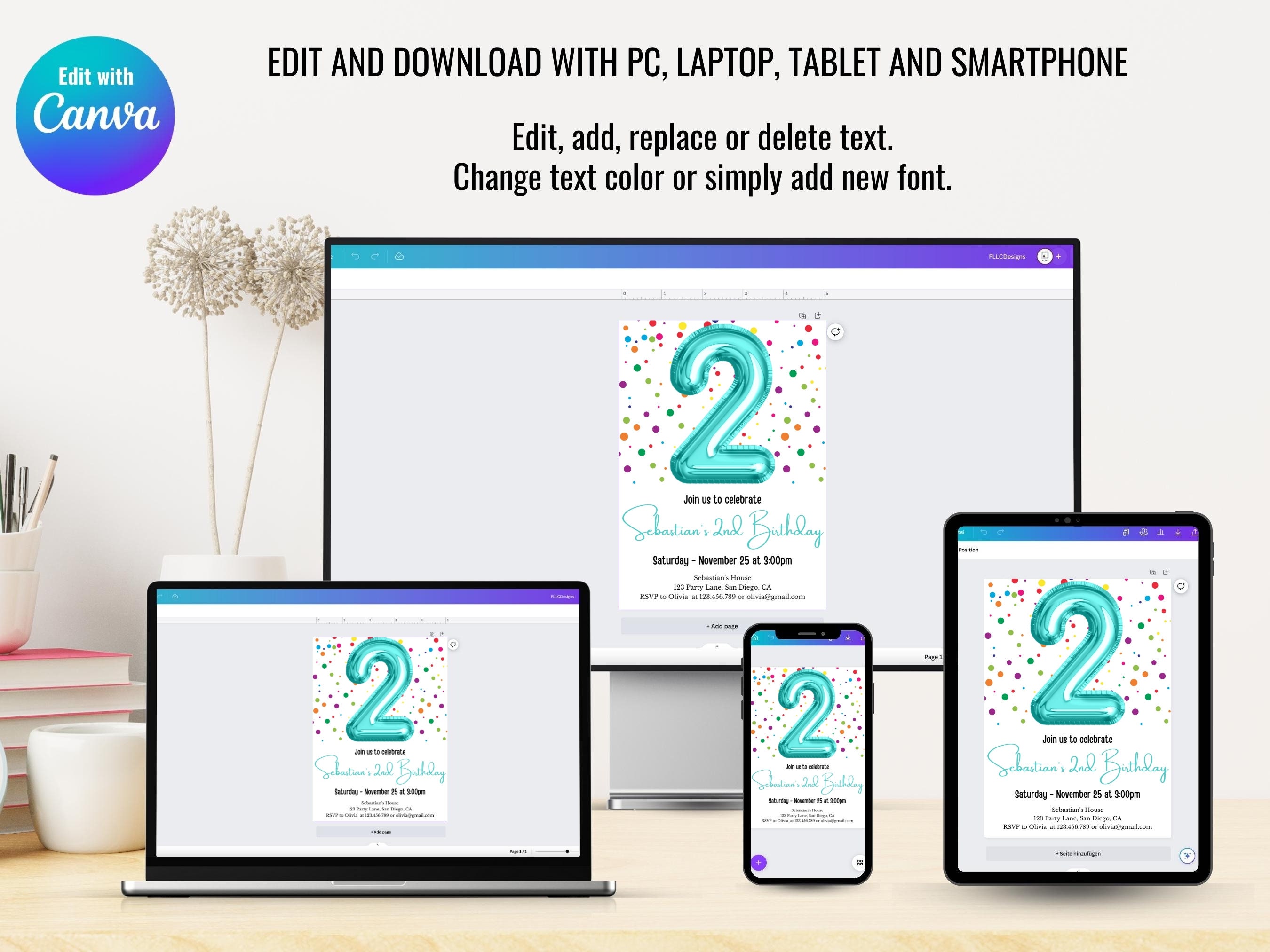 Confetti Birthday Invitation, Rainbow Confetti Invitation, 2nd Birthday ...