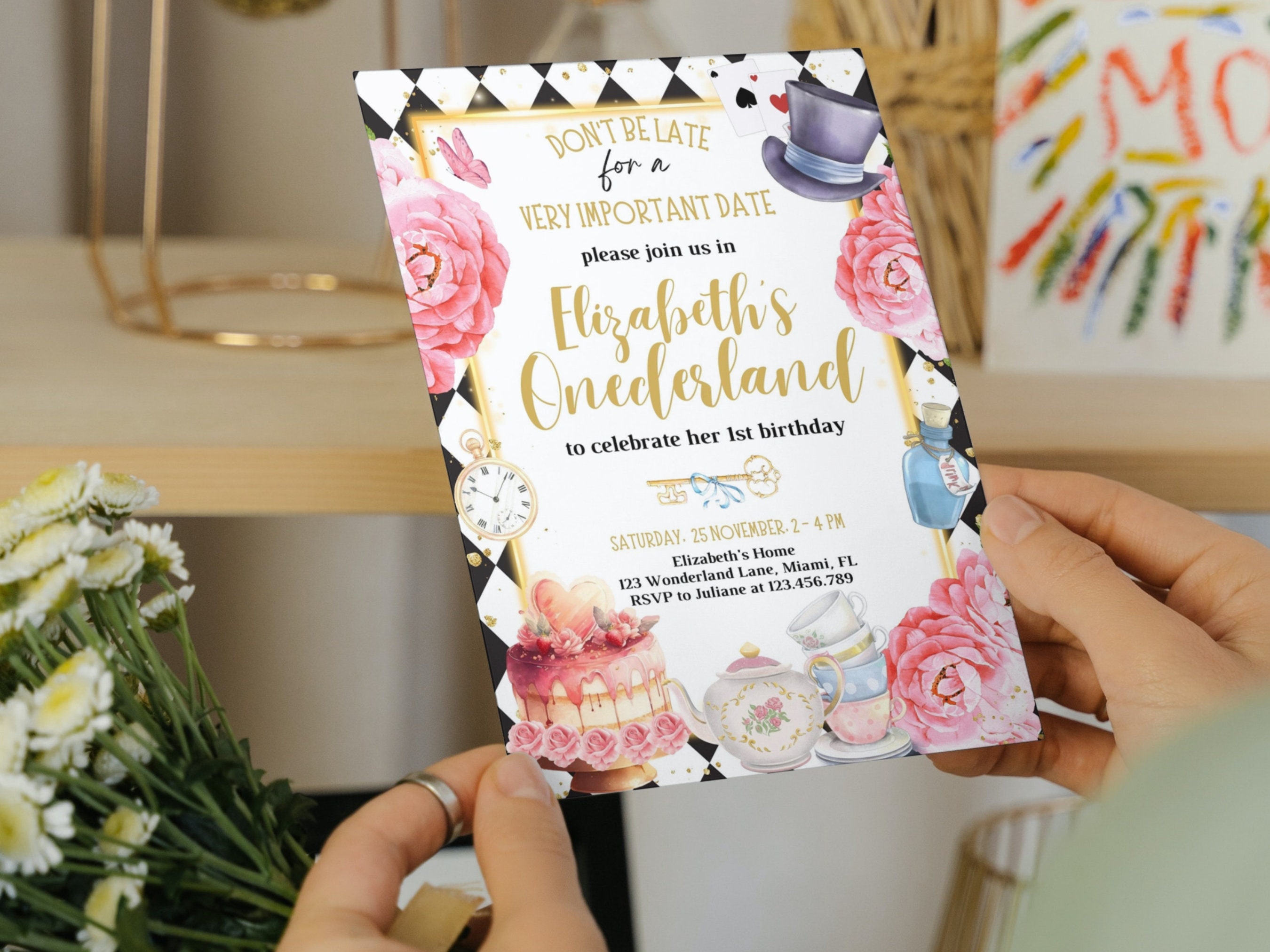 Alice in Onederland Birthday Invitation, Mad Hatter Invitation, Mad ...