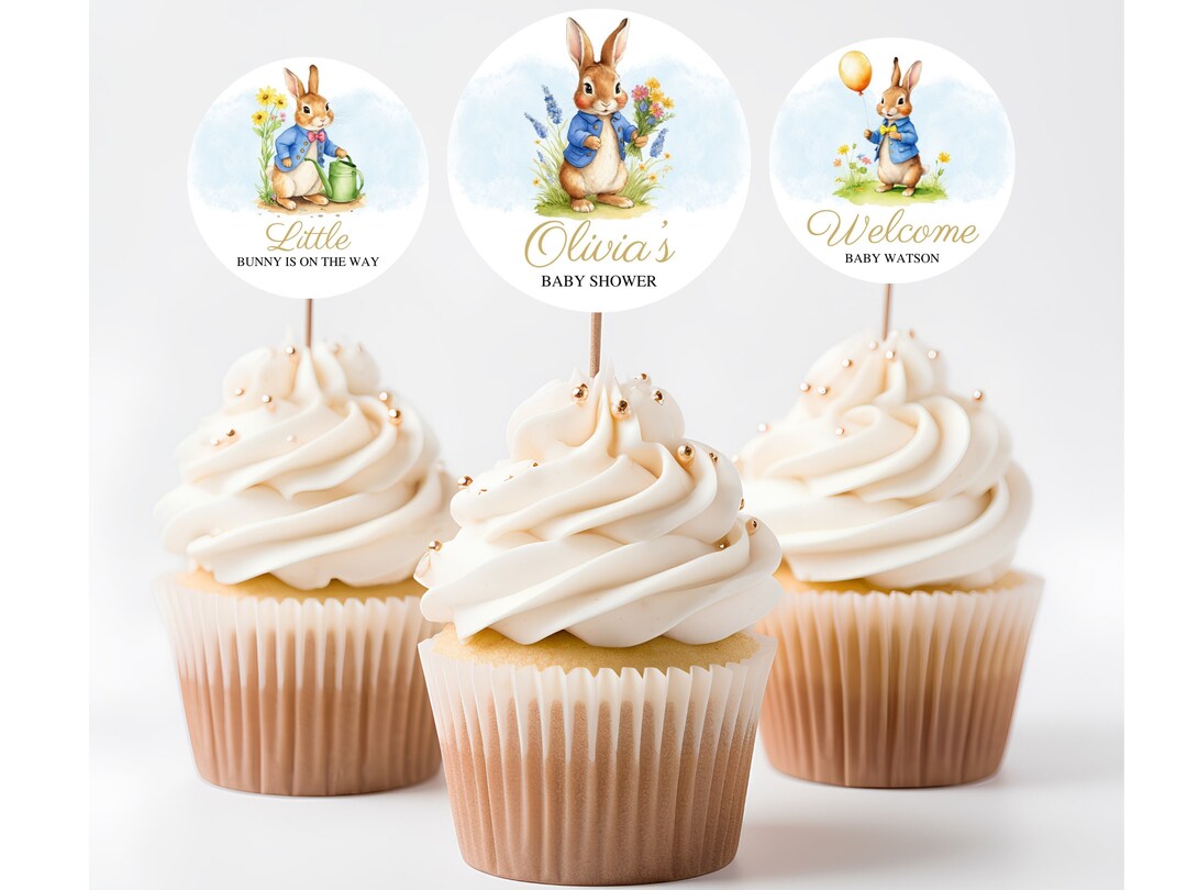 Peter Rabbit Baby Shower Cupcake Toppers, Flopsy Bunny Baby Shower ...