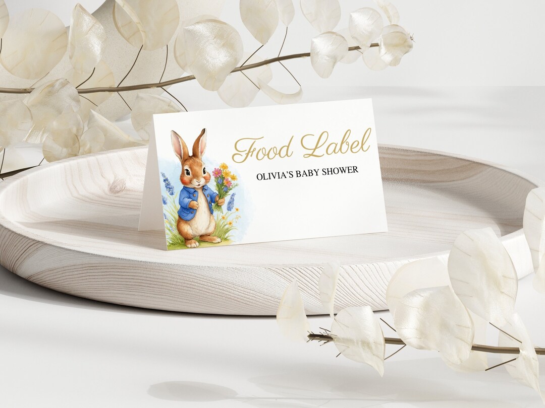 Peter Rabbit Baby Shower Food Tent Cards, Flopsy Bunny Baby Shower ...