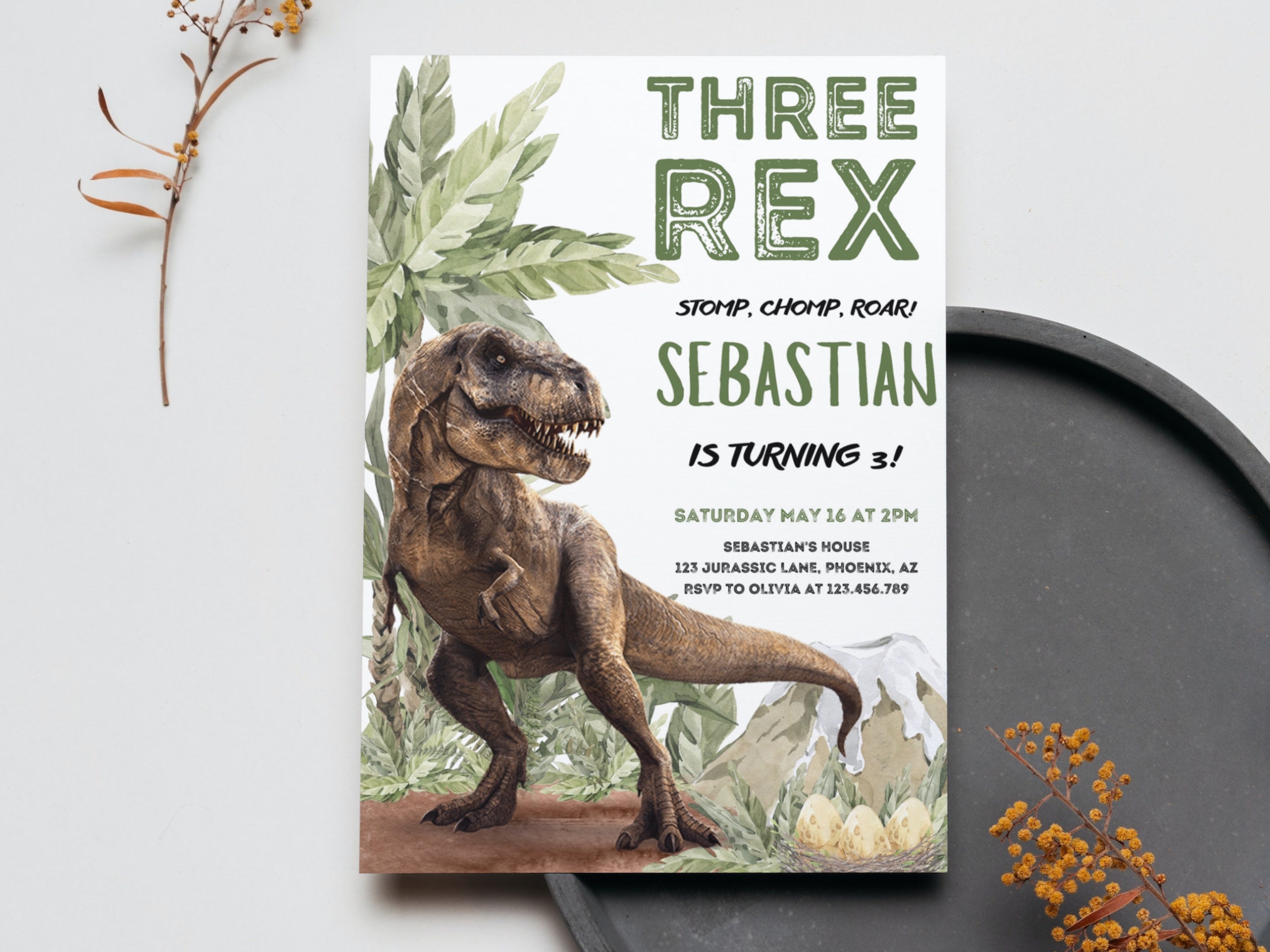 Three Rex Birthday Invitation Dinosaur Birthday Invitation - Etsy