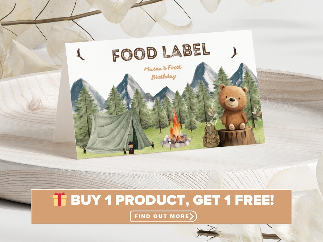 One Happy Camper Food Tent Cards | Woodland Seating Cards | Camping ...