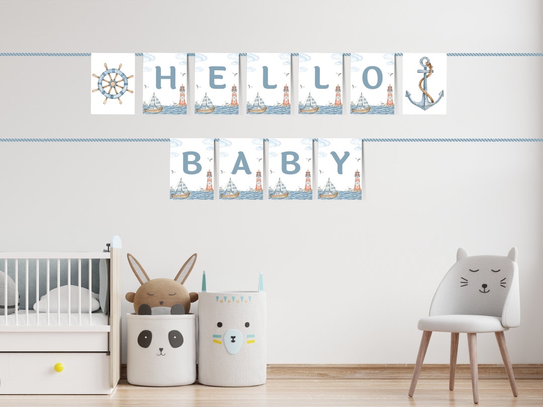 Nautical Baby Shower Banner: Ahoy It's a Boy Garland (digital Download ...
