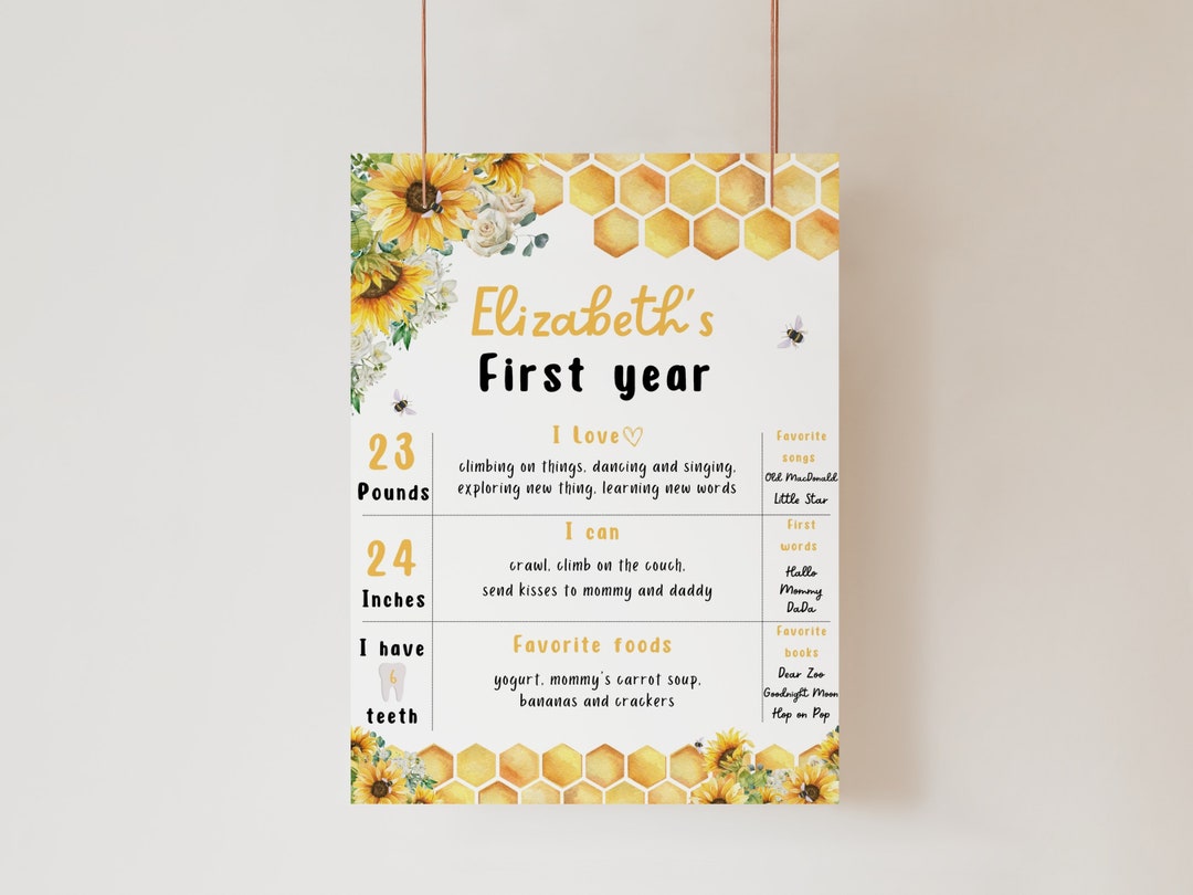 First Bee Day Birthday Milestone Board, Bumble Bee Milestone Sign ...
